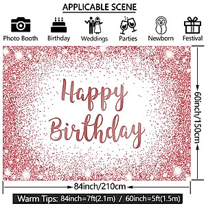 ASOONYUM 7x5ft Happy Birthday Backdrop Pink Rose Gold Glitter Birthday Photo Backdrops for Women Young Girl Golden Sweet 16th 21st 40th Birthday Photography Background