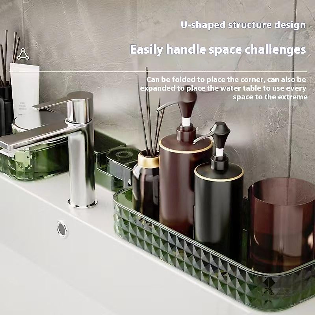 TETNYWP Multifunctional Wall-Mounted U-Shaped Rotating Storage Corner Shelf, Corner Shelf Wall Mounted, Bathroom Storage Rack Punch-Free Bathroom Shelf (Transparent)