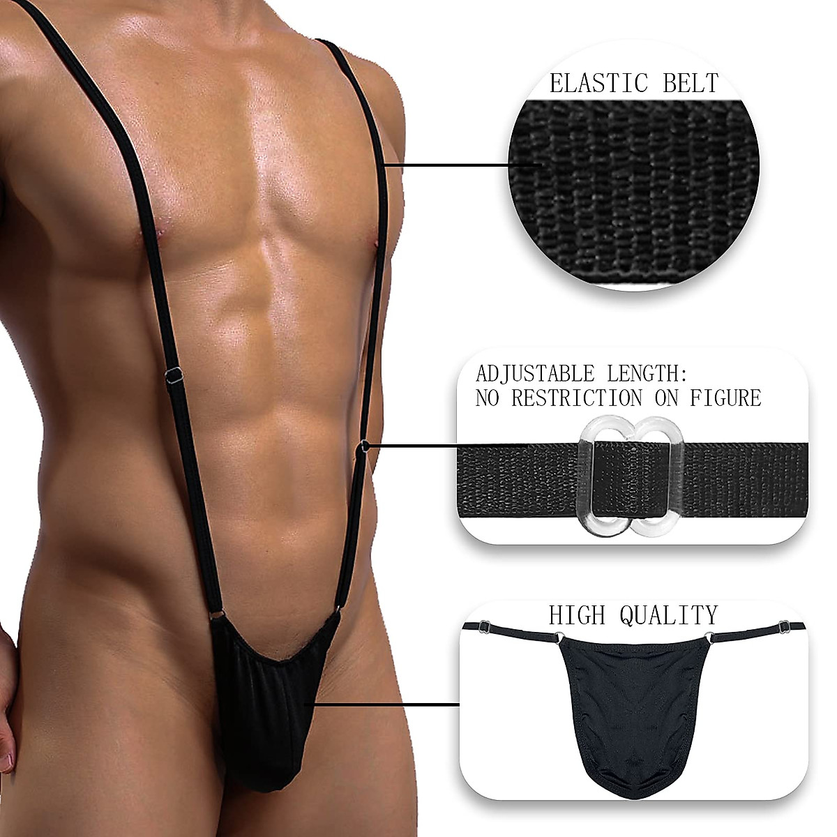 FRENZCOY Black Sexy Men's Underwear Sexy Thong Jockstrap Flap Front Stretch Bulge Pouch Brief One Size