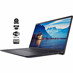 Dell Inspiron Laptop, 15.6" HD Display, AMD Ryzen 5 3450U Processor, 16GB RAM, 1TB SSD, Webcam, HDMI, SD Card Reader, Wi-Fi, Windows 11 Home, Carbon Black