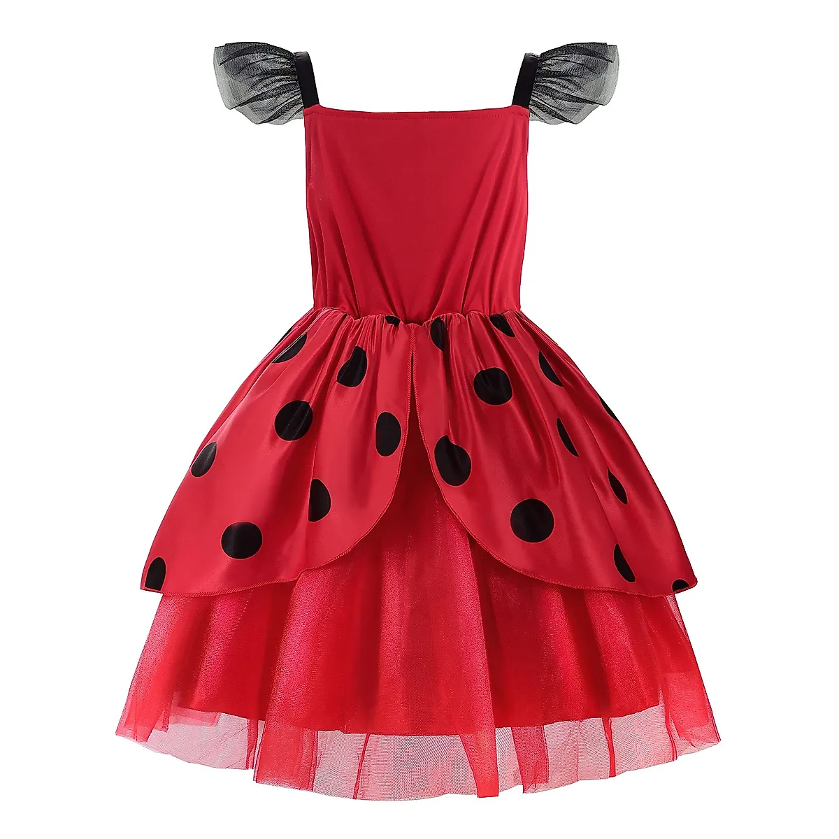 ReliParty Ladybug Dress for Girls with Mask and Bag Costume for Kids Dress Up Costume Birthday Halloween Christmas,140
