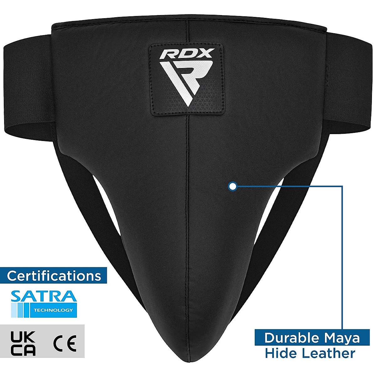 RDX Groin Protector for Boxing, Muay Thai, Kickboxing and MMA Training, Maya Hide Leather Abdo Gear for Martial Arts , SATRA Approved Abdominal Guard for Karate and Taekwondo (Black, Large)