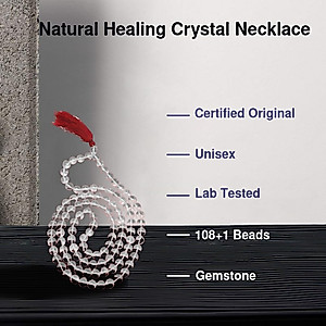 DHYANARSH Natural & Laboratory Tested Certified Original Sphatik/Crystal Agate Mala/Necklace (108+1 Beads) Healing Gemstone Necklace Mala for Unisex