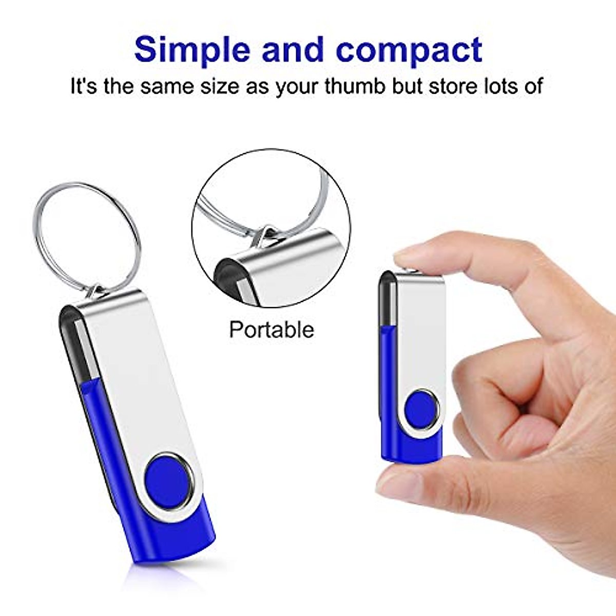64GB Flash Drive, JEVDES 3 Pack Swivel Data Storage USB Flash Drive USB 2.0 Flash Drive Thumb Drives with LED Indicator, Jump Drive Zip Drive Memory Sticks (3 Mixed Color with Lanyards)
