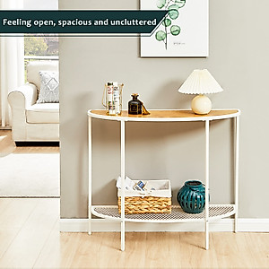 SAYGOER Console Table 2 Tier Narrow Entryway Table with Storage Shelves Half Moon Sofa Couch Table Small Entry Way Tables for Living Bedroom Hallway Office Easy Assembly, Oak White