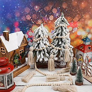 Boho Decor Wooden, 9.8ft Wood Bead Garland with Tassels Bobo Wall Hanging Farmhouse Home Decor Rustic Country Holiday Decoration