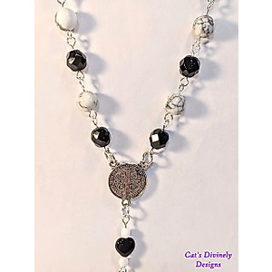 St. Rocco White Howlite & Jet Black Car/Vehicle Rosary