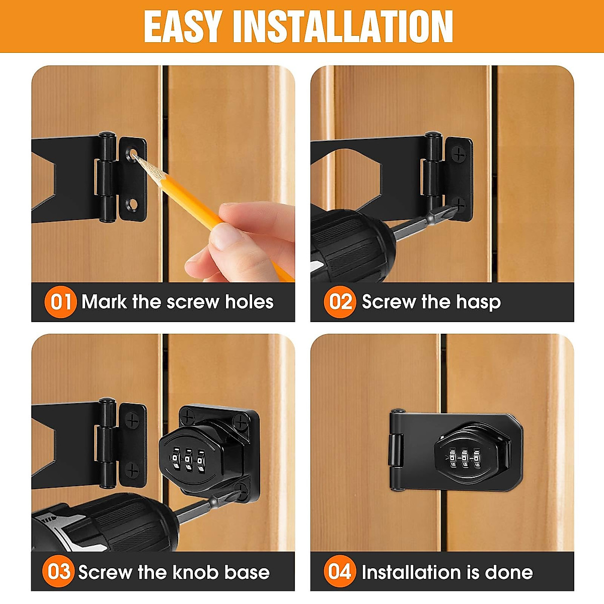 Cabinet Hasp Locks with Code,Drawer Cupboard Door Combination Lock,Locker Keyless Lock,Privacy Password Lock for Small Doors, Cabinets, Barn Door, Bathroom, Mailbox, Pet Doors(Black 3‘’)