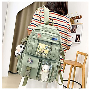 Kawaii Backpack Cute School Backpacks Aesthetic Bookbags with Kawaii Pin Accessories for Teen Girls (Green)