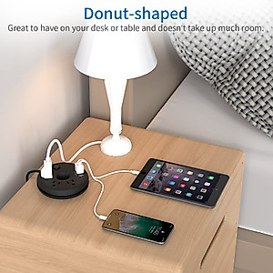 Extra Long Extension Cord Bundle, NTONPOWER Flat Plug Power Strip with USB Ports 3 Outlets, Compact Desktop Charging Station with Switch for Home, Office, TV, Nightstand, Dorm Room Essentials, Black