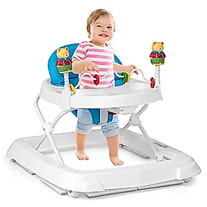INFANS Foldable Baby Walker, Toddler Activity Walker Helper with Adjustable Height, Safety Belt, High Back Padded Seat for Kids Boys and Girls (Light Blue)