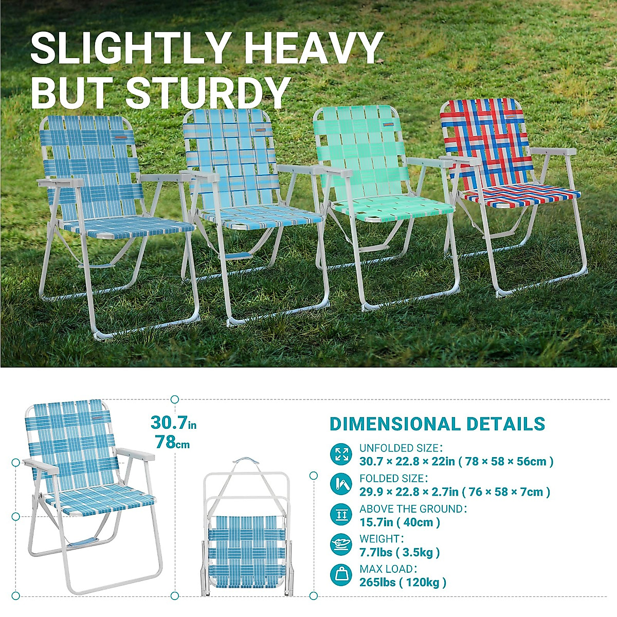 #WEJOY 2 Pack Folding Webbed Lawn Beach Chair,Heavy Duty Portable Chairs for Outside with Hard Arm,Carry Strap for Outdoor Camping Garden Concert Festival Sand Picnic BBQ