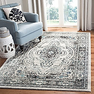 SAFAVIEH Madison Collection Area Rug - 8' x 10', Light Grey & Blue, Oriental Boho Chic Distressed Design, Non-Shedding & Easy Care, Ideal for High Traffic Areas in Living Room, Bedroom (MAD926F)