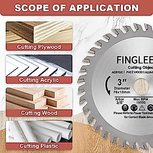 FINGLEE DT Wood Saw Blade TCT Circular Cutting Blade for Woodworking ((1PCS 3inch （36T)))