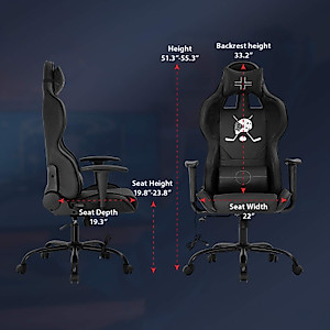 Gaming Chair Office Chair Desk Chair with Lumbar Support Headrest Armrest Task Rolling Swivel Massage PC E-Sports Racing Chair PU Leather Adjustable Ergonomic Computer Chair for Men (Black)