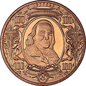 Jig Pro Shop Bank Note Series 1 oz .999 Pure Copper Round/Challenge Coin ($100 Ben Franklin)
