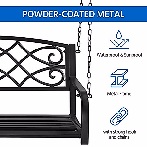 Yaheetech Outdoor Porch Swing, 2 Persons Patio Swing Chair Metal Hanging Bench, Heavy Duty 500lb Weight Capacity Swing Seat All-Weather Resistant, Black