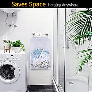 GUMQDD Breathable Mesh Laundry Hamper, Bringing Hooks Foldable Hanging Shower Caddy, Fast Drying Portable Space Saving Storage Bag, Applied to College Dorm Rooms, Gym, Swimming and RV Travel (White)