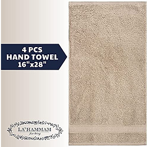 La Hammam 4 Pack 16” × 28” Turkish Cotton Hand Towels for Bathroom, Face, Hotel, Gym, & Spa | Extra Soft Feel Fingertip, Quick Dry and Highly Absorbent Luxury Premium Quality Towel Set - Beige