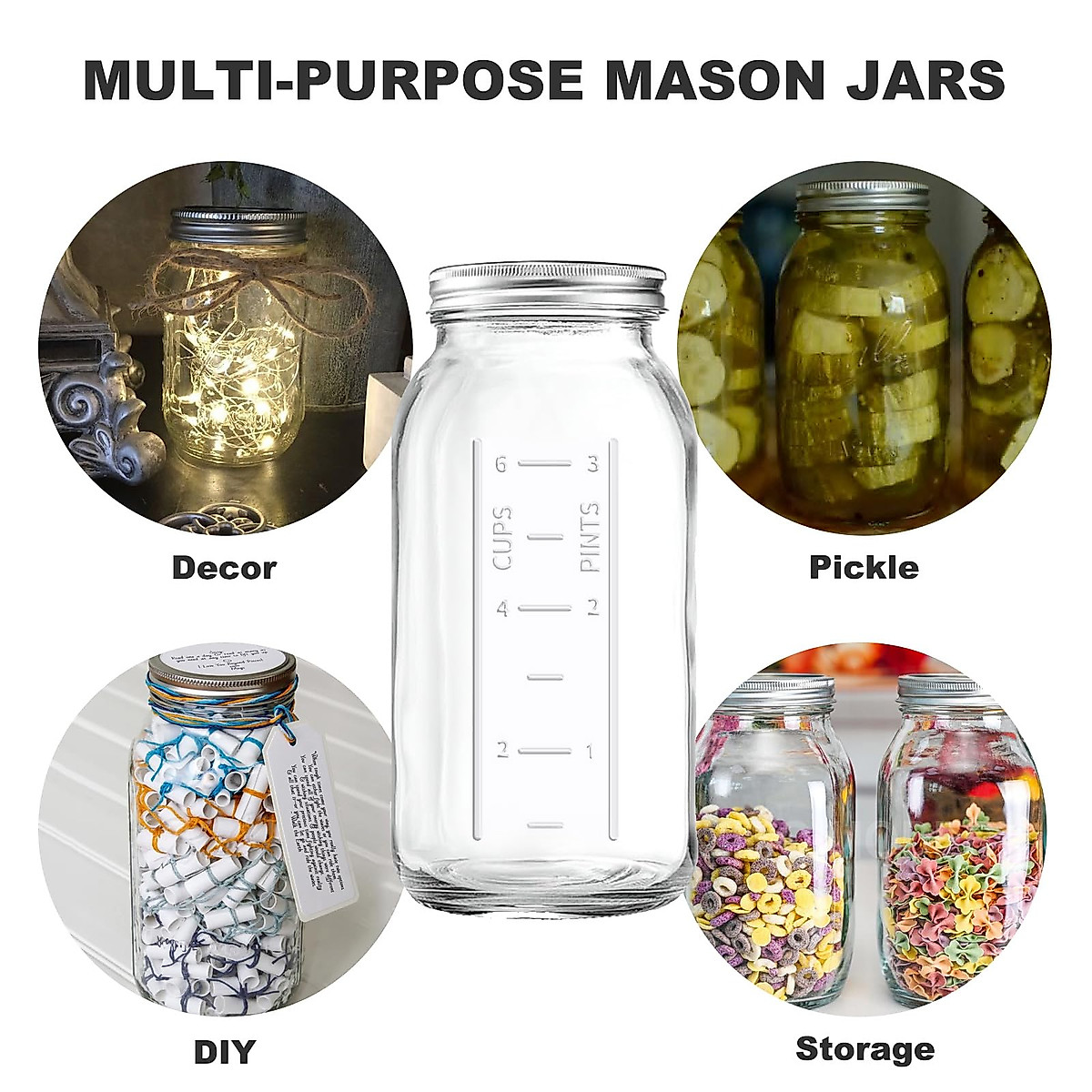 64 OZ Wide Mouth Mason Jar with Lid, Clear Heavy Duty Glass Airtight Storage Canning Jar and Band Half Gallon / 2 Quart Fermenting, Pickling, Storing, Pack of 1