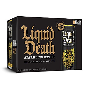 Liquid Death, Sparkling Mountain Water, Real Mountain Source, Natural Minerals & Electrolytes, 8-Pack (King Size 19.2oz Cans)