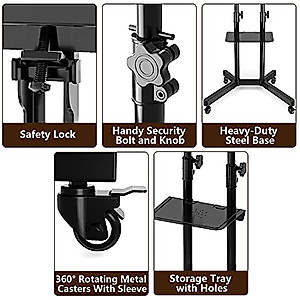 Mobile TV Stand with Wheels for 32-80 Inch LCD LED 4K Flat Screens with Wheels - Height Adjustable TV Cart Rolling TV Stand with Laptop Shelf, Outdoor TV Stand - Max VESA 600x400, Black