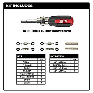 MILWAUKEE 13-in-1 Cushion Grip Screwdriv