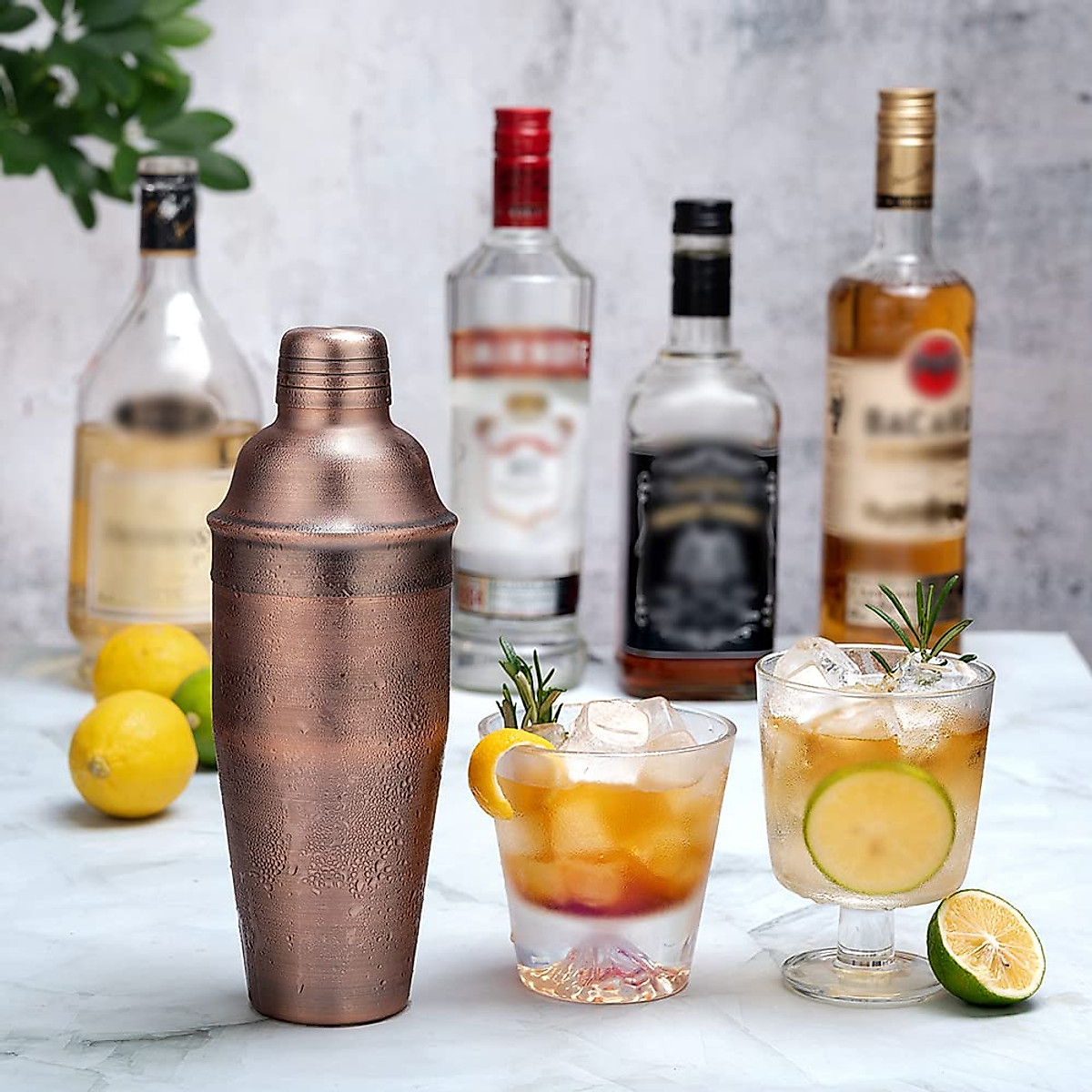 ETENS Cocktail Shaker Antique Copper & Bar Shaker, Martini Shaker Stainless Steel 24 oz with Built In Strainer for Bartending - Bartender Shaker Metal Mixed Drink Mixer | Margarita | Mixology