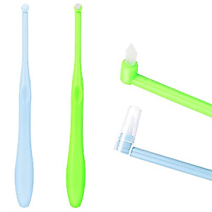 WLLHYF Single Tuft Toothbrush 2 Pieces Interspace Tuft Brush Soft Teeth Brushes Manual Toothbrushes End-tuft Toothbrush for Gap Orthodontic Braces Sensitive Gums Deep Cleaning (Green, Blue)