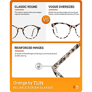 TIJN Blue Light Glasses for Women and Men, Oversized Frame, Anti Eyestrain Clear Computer Gaming Blue Blocker Glasses (Tortoise Shell)