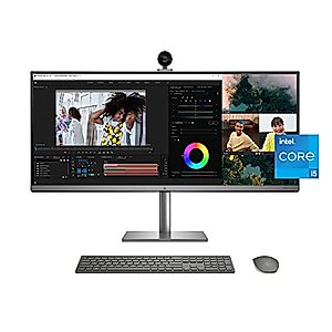 HP Envy 34 inch All-in-One Desktop PC, WUHD Display, Intel Core i5-12400, 16 GB RAM, 512 GB SSD, NVIDIA GeForce GTX 1650 Graphics, Windows 11 Home, 34-c1010 (2023),Silver