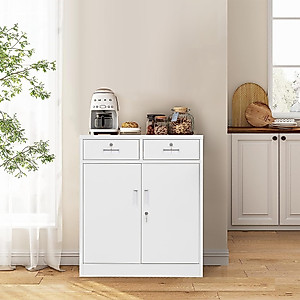 TaskStorz Metal Garage Storage Cabinets，Metal File Cabinet with 2 Locking Drawers, Lockable Storage Cabinets for Office, Home, Garage, Warehouse 36.2" H x 31.5" W x 15.7" D (White)