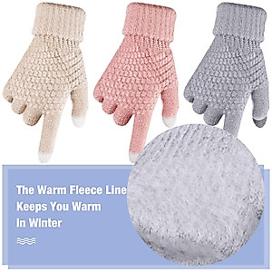 4 Pairs Women's Winter Touch Screen Gloves Warm Fleece Lined Knit Gloves Elastic Cuff Winter Texting Gloves (Black, Gray, Pink, Beige)