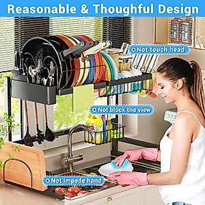 ADBIU 2024 Over The Sink Dish Drying Rack (Adjustable Height/Length) Snap-On Design 2 Tier Large Dish Drainer Kitchen Organization and Storage 24" - 35.6"(L) x 12"(W) x 19" - 22"(H)
