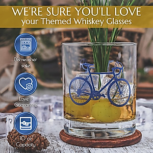 Greenline Goods – Bicycle Whiskey Glasses (Set of 2) |10 oz Tumbler Gift Set with Colorful Cyclist Designs | Unique Gifts for Cyclists & Bike Riders [Navy]