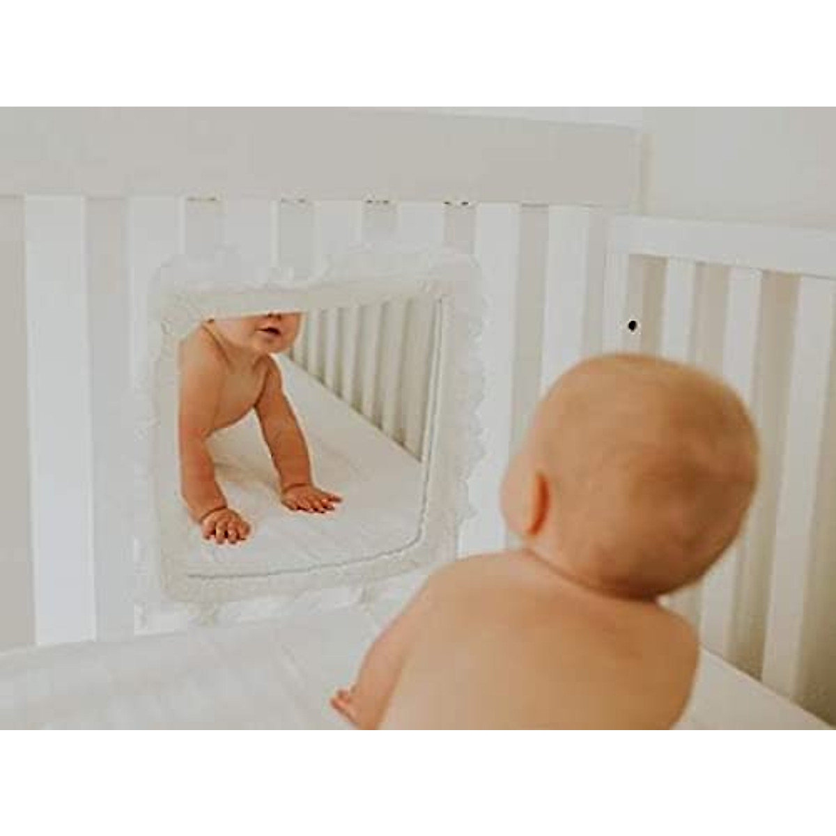 Cribby Baby Mirror for Crib and Bassinet for Infants and Newborns with Shatterproof, Unbreakable Acrylic and Full Quilted Cover, Interior Side Mounting, No Glass for Safe Early Learning Use