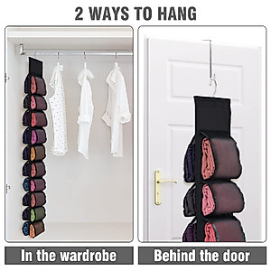 Legging Organizer for Closet, Hanging Closet Storage Organizer System, Clothes Closets Holder with 20 Roll Independent Compartments for Yoga T-Shirts Bras Socks Pants Tank Top Towel (Black)