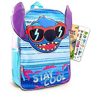 Disney Bundle Backpack For Kids 2 Pc Bundle With 16 inch Stitch School Bag Backpack And Tsum Tsum Stickers For Boys And Girls | Lilo And Stitch School Supplies Set