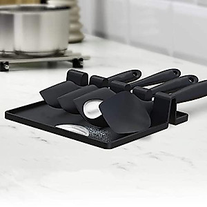 TEELOR Silicone Utensil Holder with Drip Pad, Heat Resistant, BPA Free Utensil Holder and Spoon Holder for Kitchen Counter, Kitchen Utensil Holder for Spoon, Long Handle, Tongs, Etc. (Black)