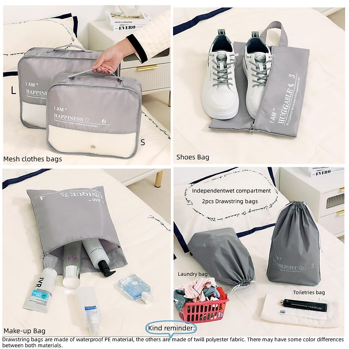 6-Piece Set Storage Box Of Dry And Wet Separation Clothes, Luggage Packing Organizers, With Shoe Bag, Laundry Bag, Toiletries Bag And Cosmetics Bag, Portable Travel Accessories(Pink)