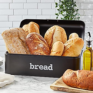 Juvale Stainless Steel Black Bread Box for Kitchen Countertop, Large Bin for 2 Loaves, English Muffins, Baked Goods Storage Containers (17 x 9 x 6.5 In)