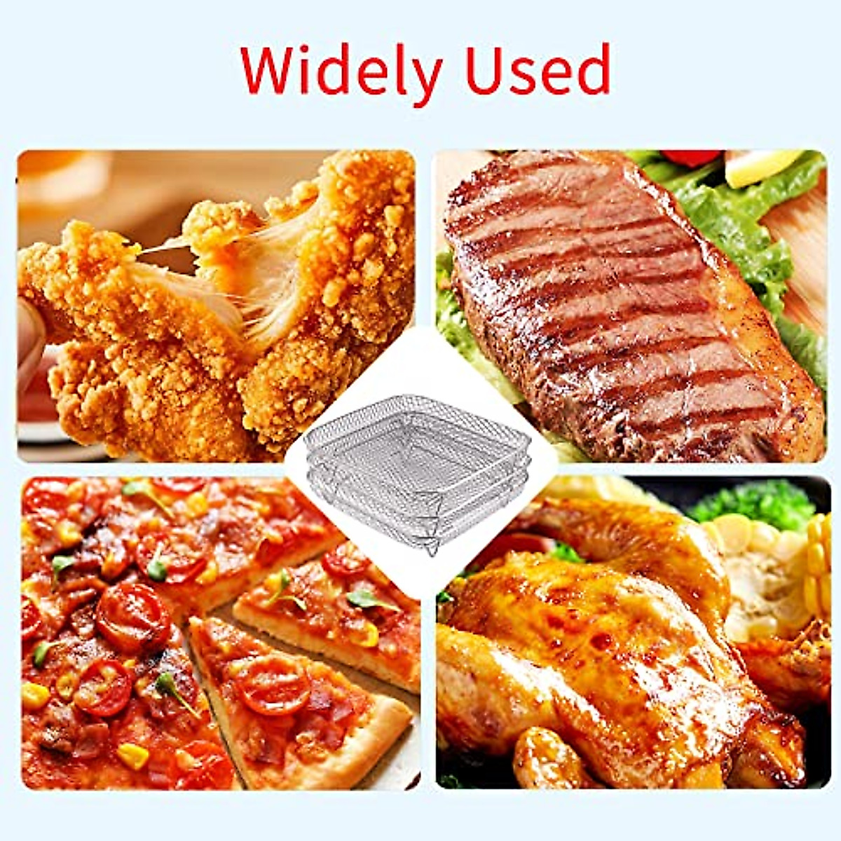 Air Fryer Racks 3 Pcs, 8 Inch Square 3 Layer Stackable Dehydrator Racks,Stainless Steel Air Fryer Basket Tray for Instant Vortex Fryer, Ninja, Gowise, Phillips Air Fryers,Ovens, Air Fryer Accessories