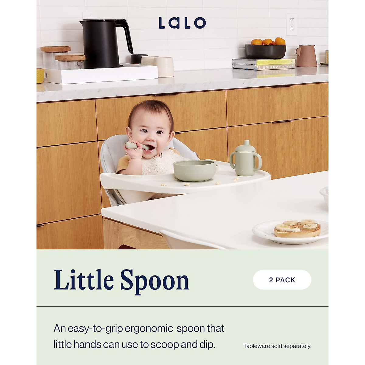 Lalo Little Spoon Set - 2 Piece Baby Spoons Set for Infants & Babies - Made From Food Grade Silicone Dishwasher Safe - Baby Feeding Essentials for Early Stage Mealtime - Oatmeal