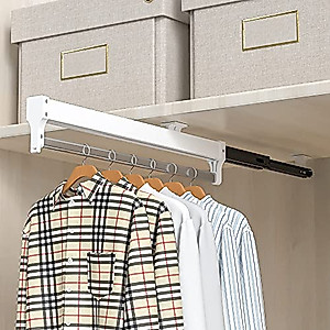 550mm/21.6'' Pull-Out Closet Valet Rod Adjustable Wardrobe Clothing Rail Top Mount Wardrobe Hanger Rack Bar Ball Bearing Slide Heavy Duty