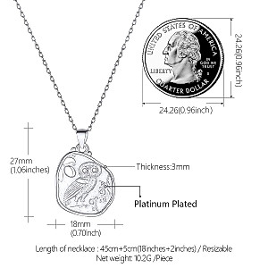 FOCALOOK Athena and her Owl,Goddess of Wisdom,Mark of Athena,Greek Coins,Greek Mythology Sterling Silver Coin Pendant Necklace