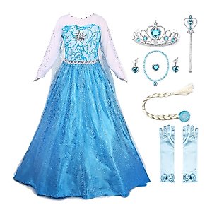 JerrisApparel Princess Dress Queen Costume Cosplay Dress Up with Accessories (4-5, Blue with Accessories)