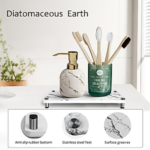 Drying Stone for Kitchen Counter, Water Absorbing Stone Sink Organizer for Bathroom Diatomaceous Earth Stone Drying Tray Instant Dry Sink Caddy Soap Dispenser Sponge Holder