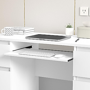 Furnicare White Computer Desk with 6 Drawers, Home Office Writing Desk with Storage Shelf, Modern Work Study Writing Table Desk, PC Laptop Table Vanity Makeup Desk for Bedroom, 47 Inch, White