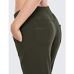 CRZ YOGA Women's Lightweight Workout Joggers 27.5" - Travel Casual Outdoor Running Athletic Track Hiking Pants with Pockets Dark Olive Small
