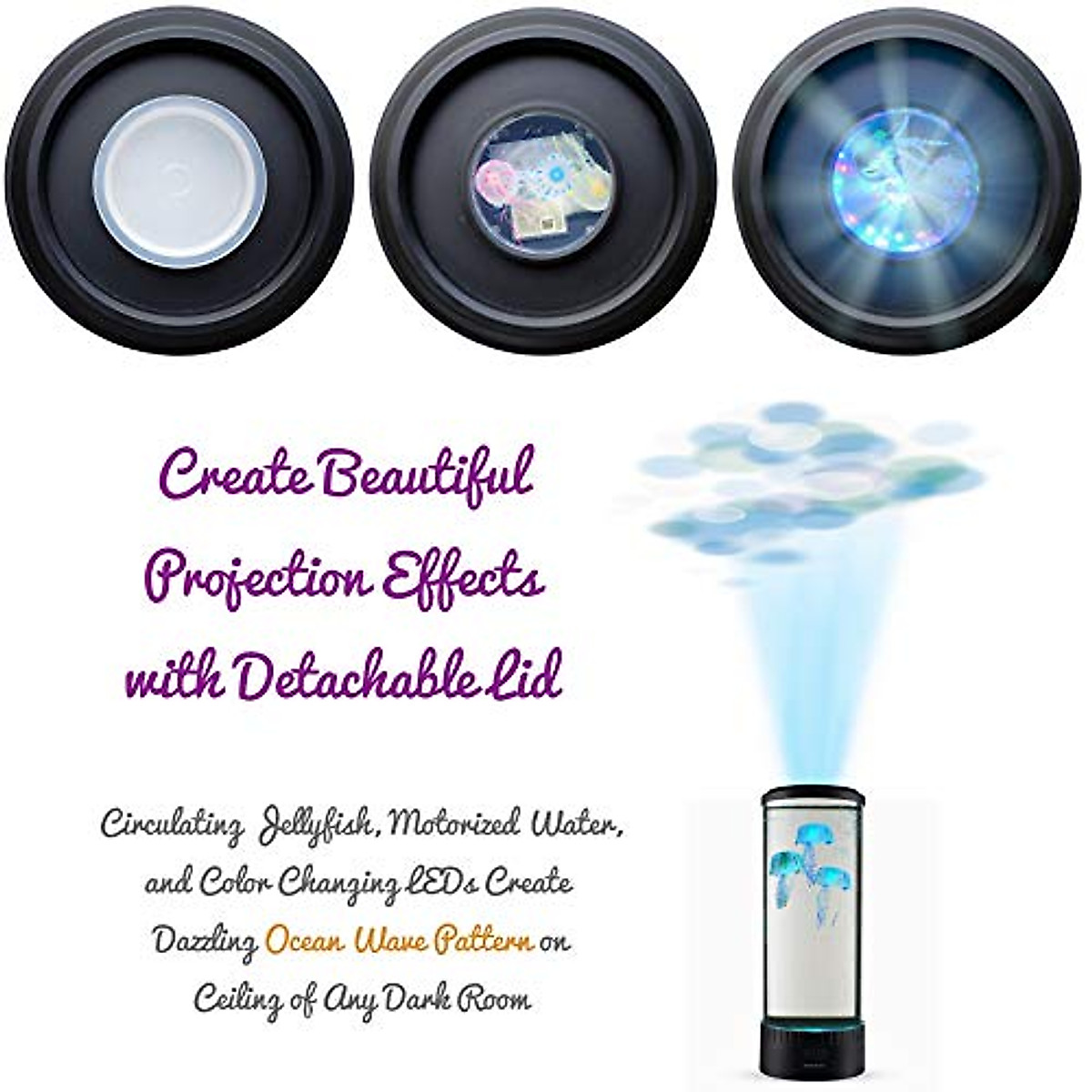 SensoryMoon Large LED Jellyfish Lava Lamp Aquarium - Electric Round Jellyfish Tank Mood Light with 3 Fake Glowing Jelly Fish, 20 Color Changing Remote, Ocean Wave Projector - Plug in Kids Night Light